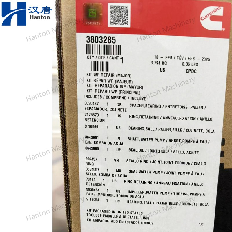 Cummins 3803285 Water Pump Repair Kit for Engine K50 KV16 Series - Buy ...